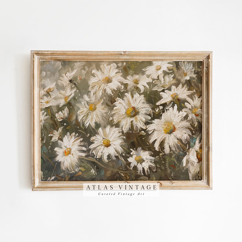 Vintage Daisy Flower Painting, Rustic Farmhouse Decor (digital Download ...
