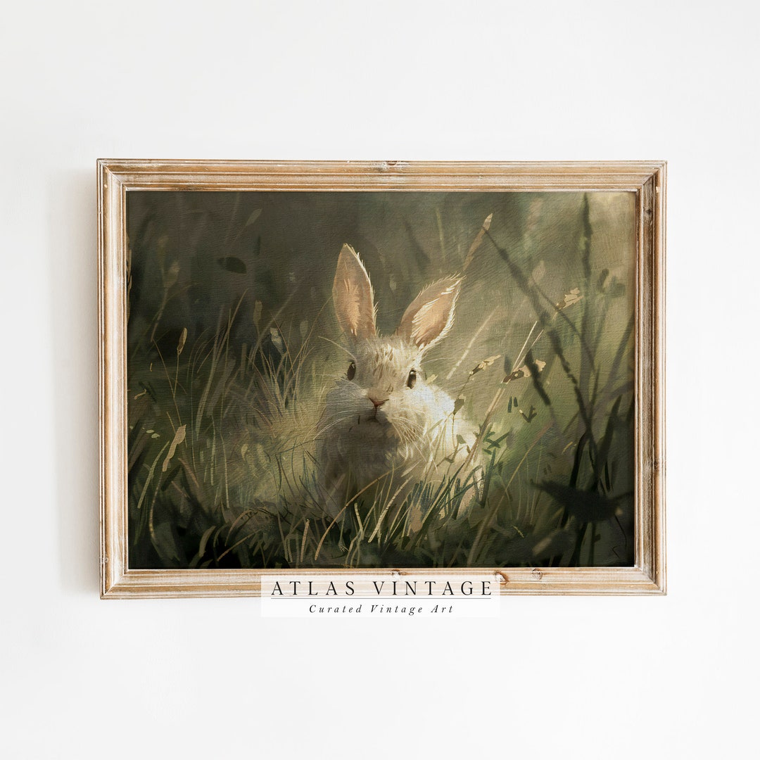 Vintage Easter Bunny Print, Antique Spring Rabbit Painting, Neutral ...