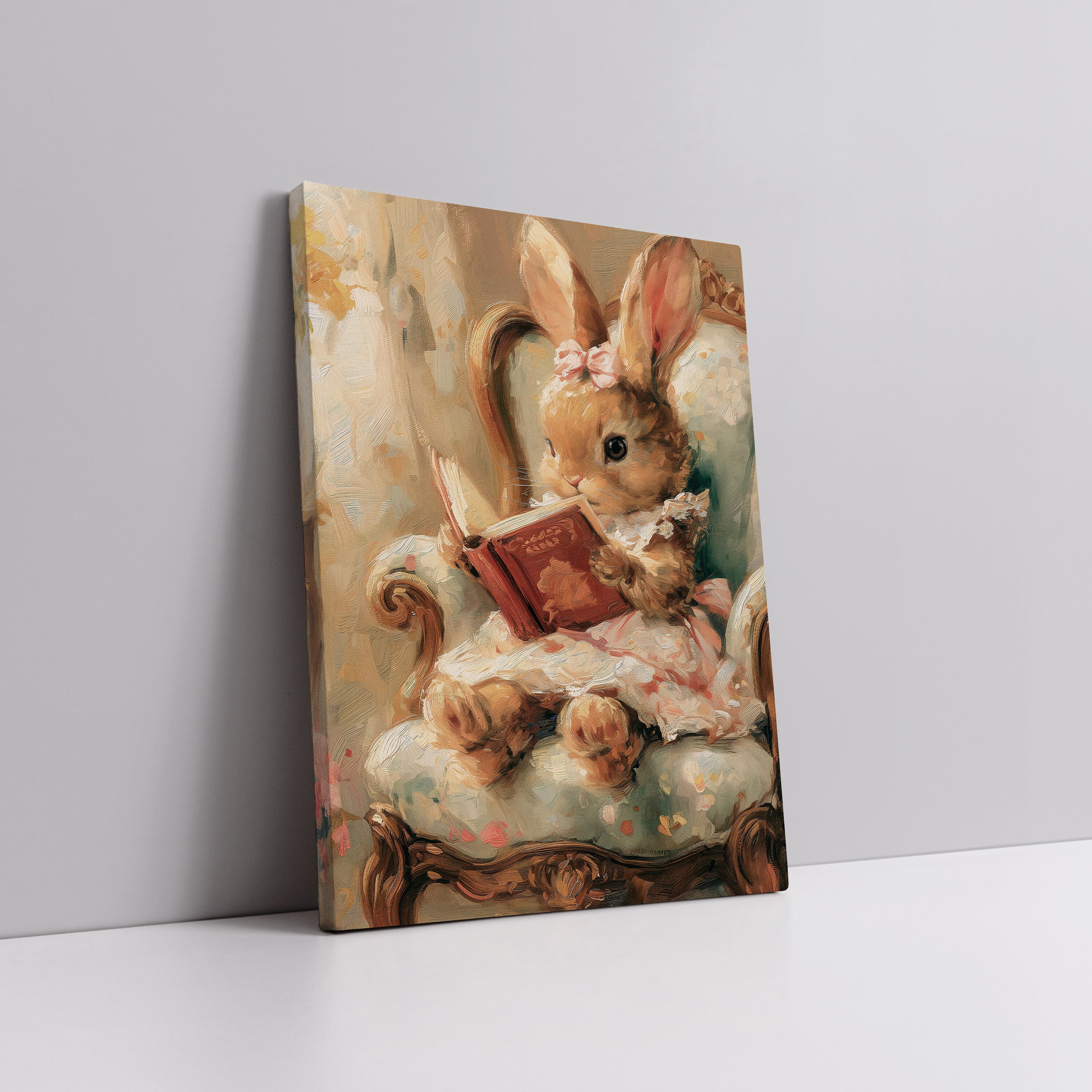 Easter Bunny Reading a Book Print, Vintage Spring Rabbit Printable Wall ...