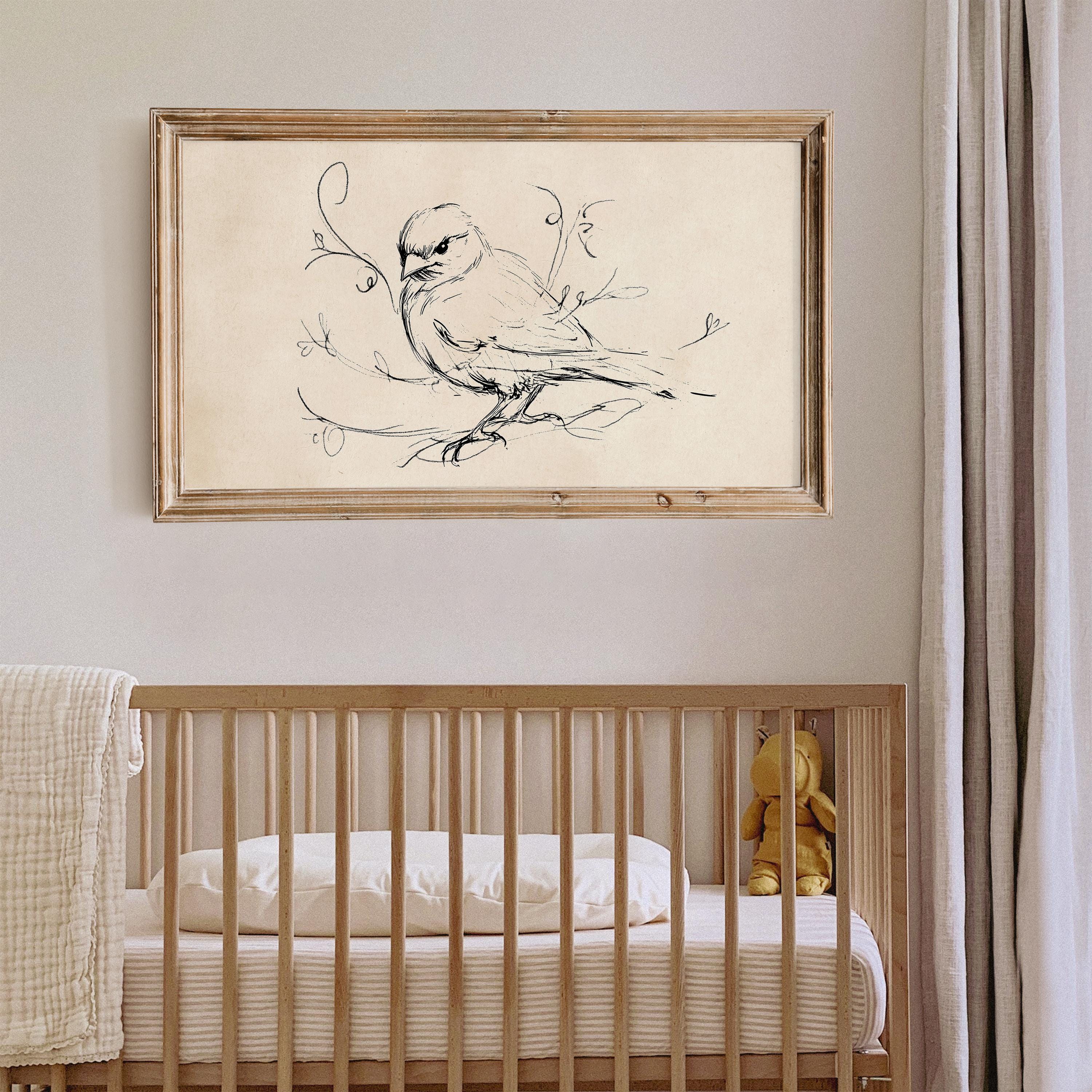 Vintage Bird Sketch Frame Tv Art, Minimalist Spring Line Drawing ...