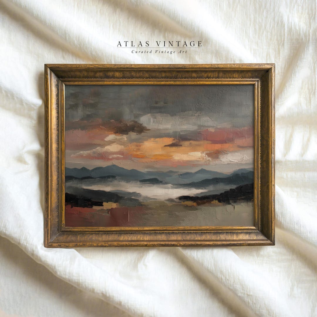 Fall Sunset Landscape Painting Print | Rustic Autumn Mountain Landscape ...