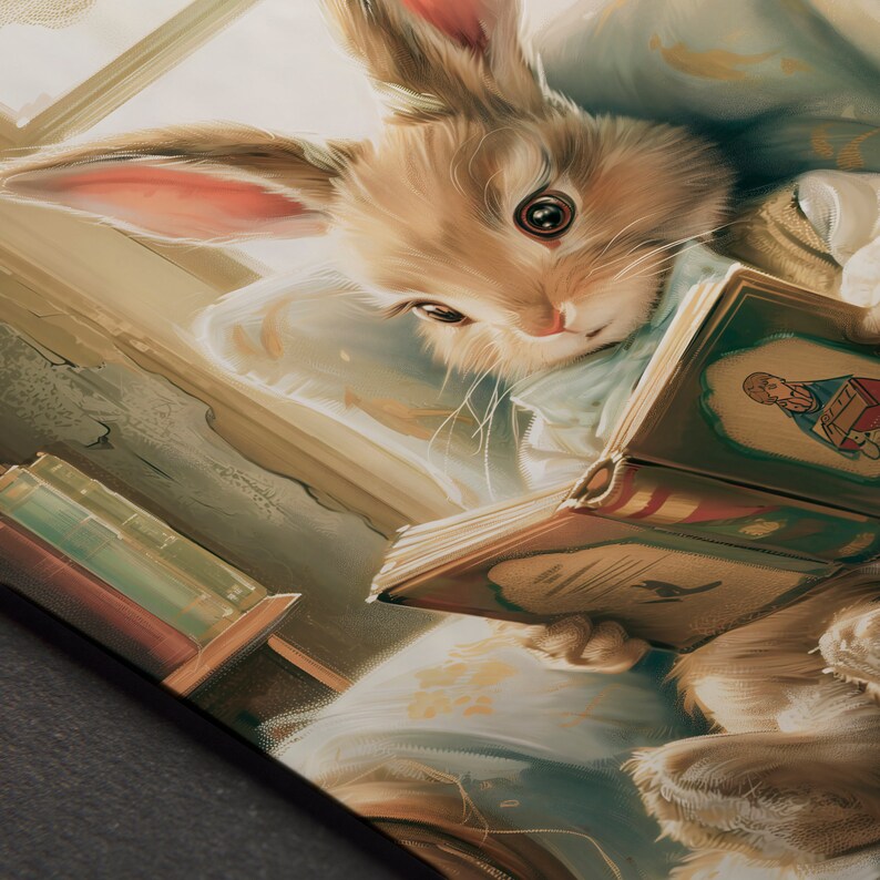 Easter Bunny Reading a Book Print, Vintage Spring Rabbit Printable Wall ...