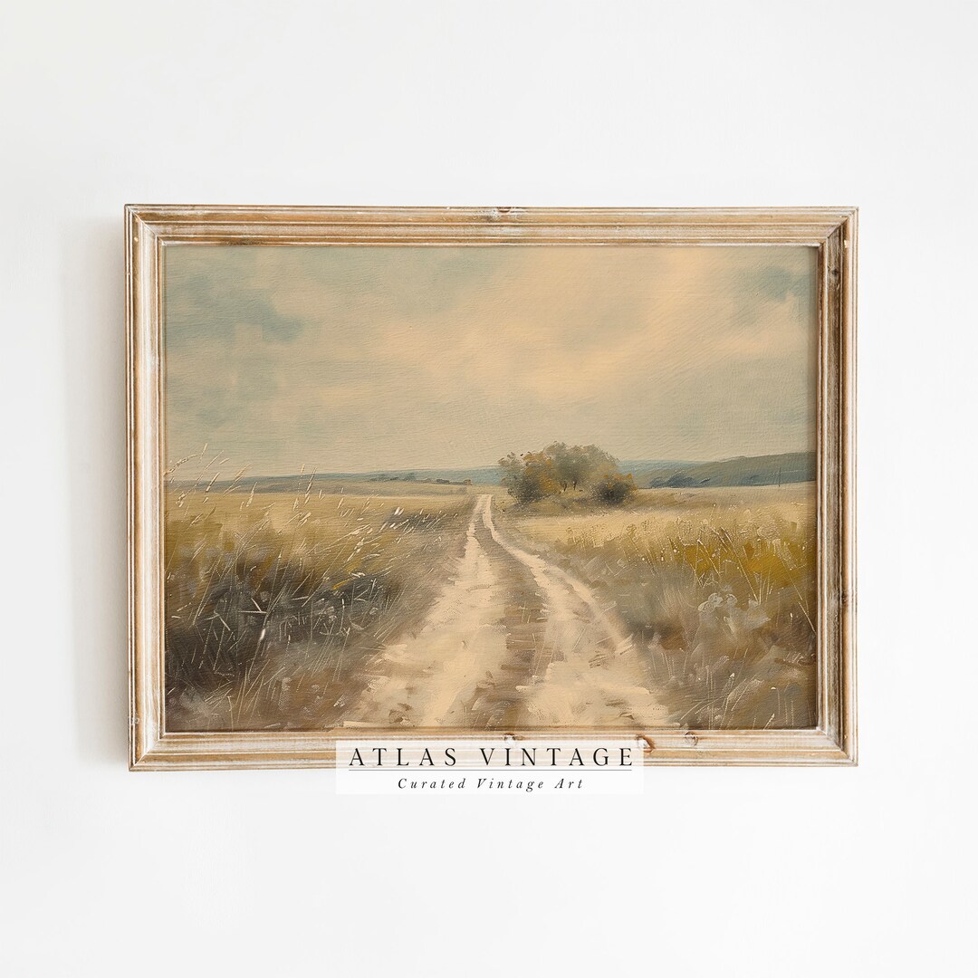 Vintage Countryside Road Landscape Print, Antique Spring Scenery ...