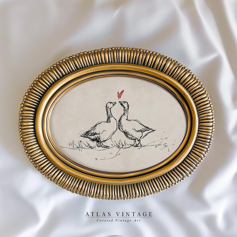 Valentine Goose Couple Ink Drawing Print, Romantic Minimalist Sketch ...