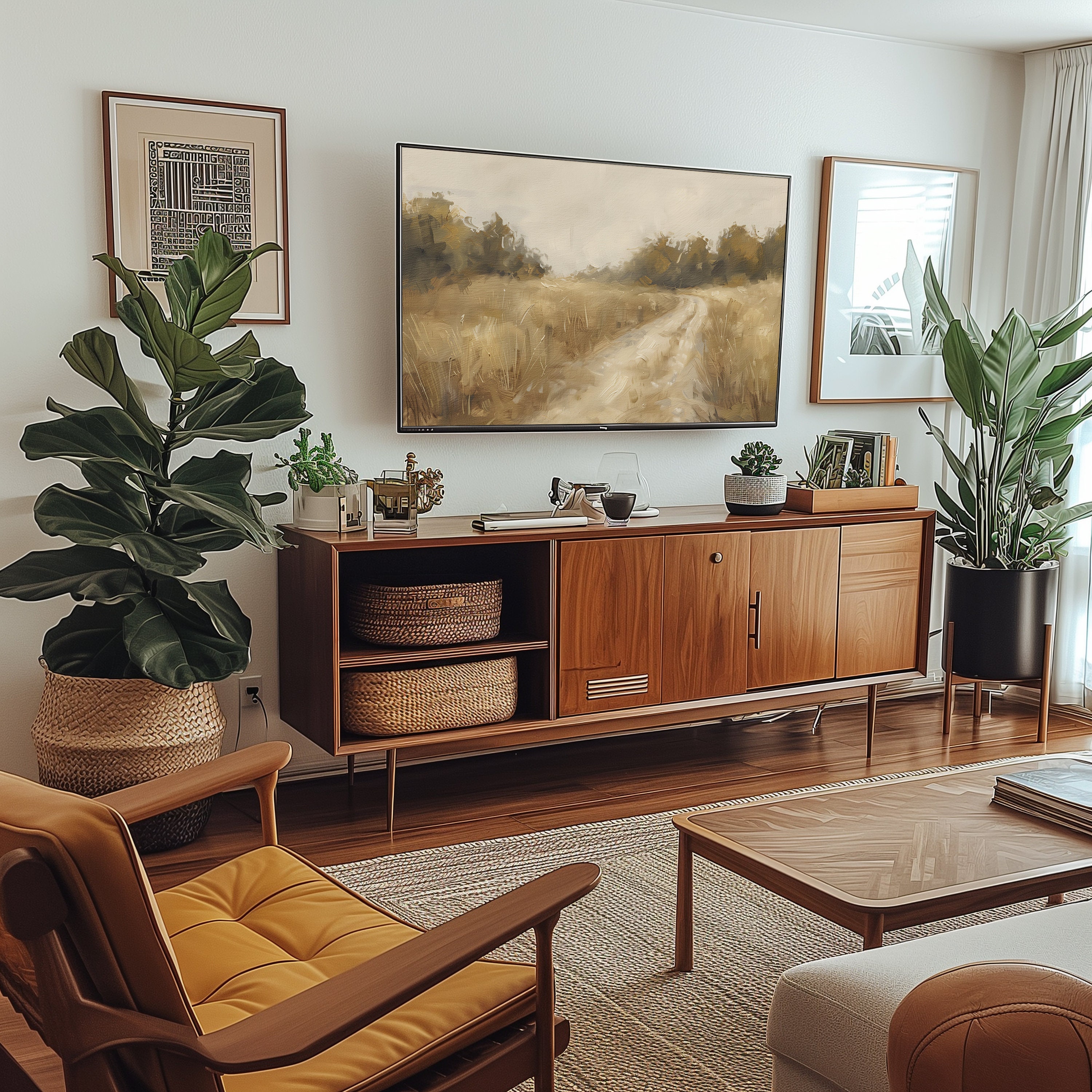 Vintage Countryside Road Landscape Frame Tv Art, Spring Scenery ...