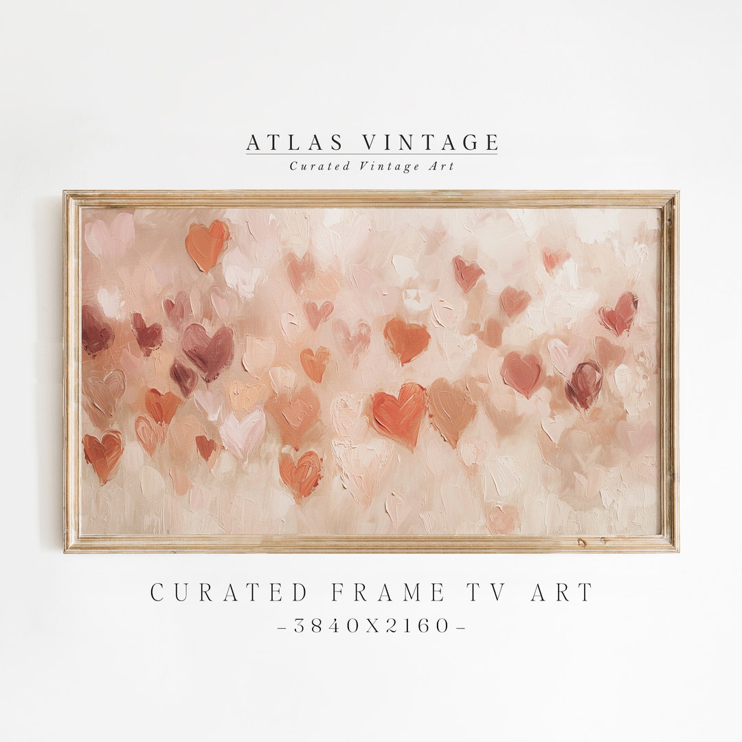 Valentines Day Frame TV Art, Vintage Pink & Red Heart Painting Frame TV ...