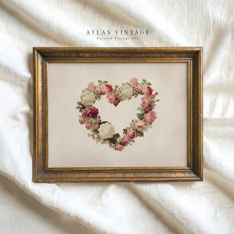 Valentine Floral Heart Watercolor Print, Romantic Botanical Wall Art ...