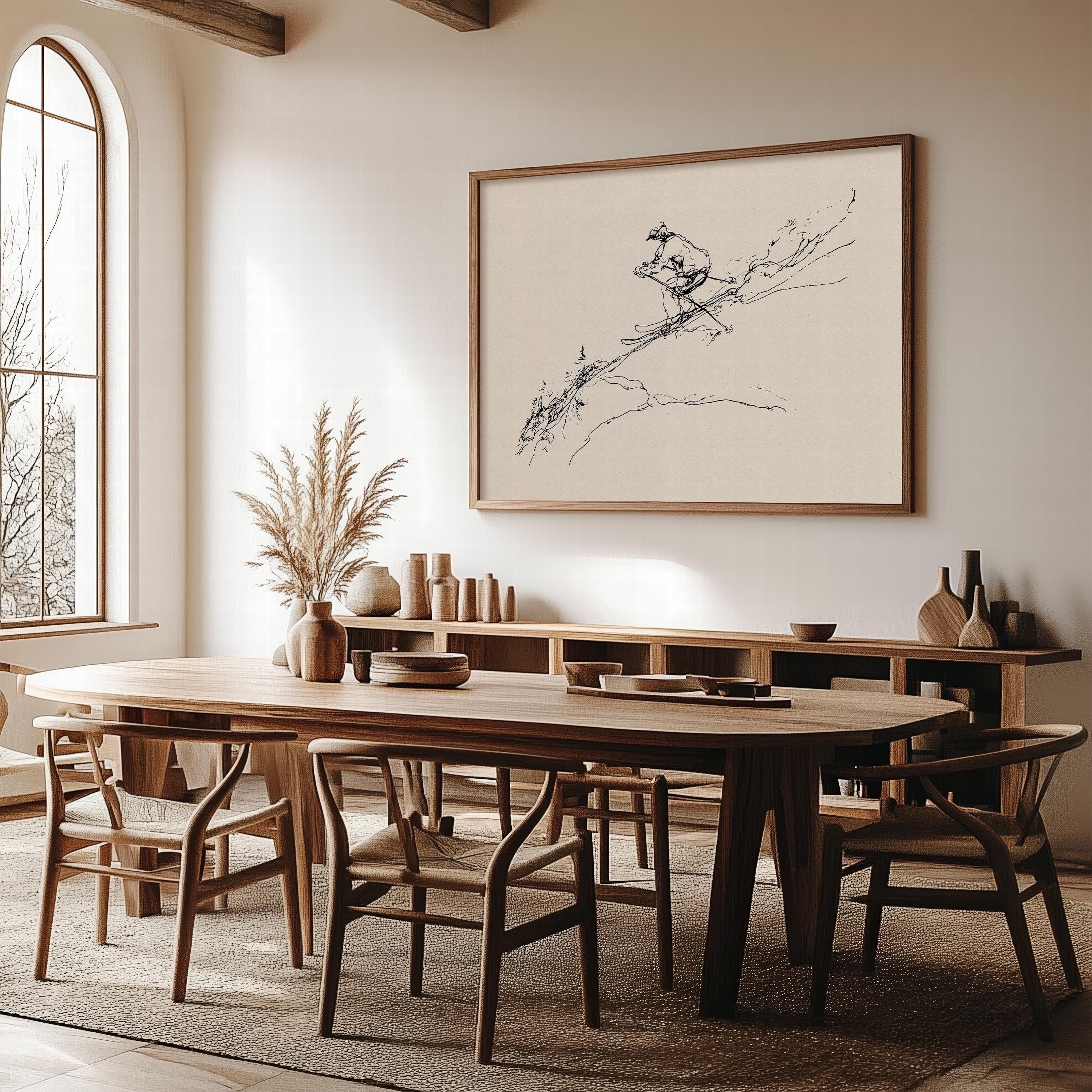 Skier Line Drawing Printable Wall Art, Ski Sketch Print, Minimalist ...