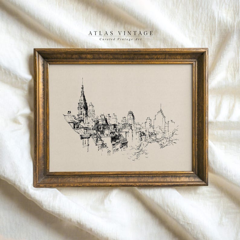 Minimalist Paris Landscape Sketch Print, B&W Cityscape Ink Line Drawing ...