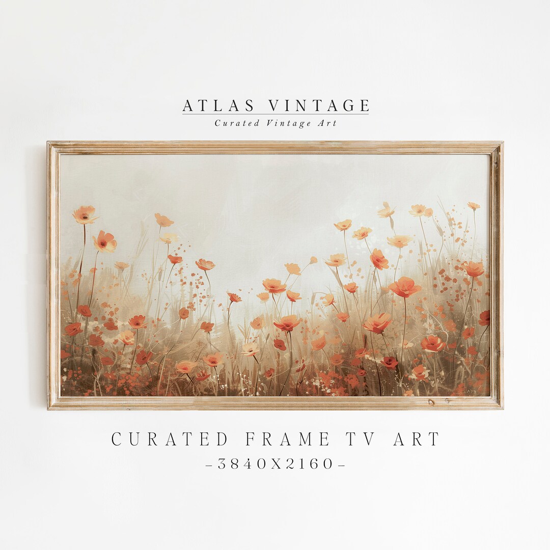 Vintage Spring Flower Painting Frame Tv Art, Floral Meadow Landscape ...