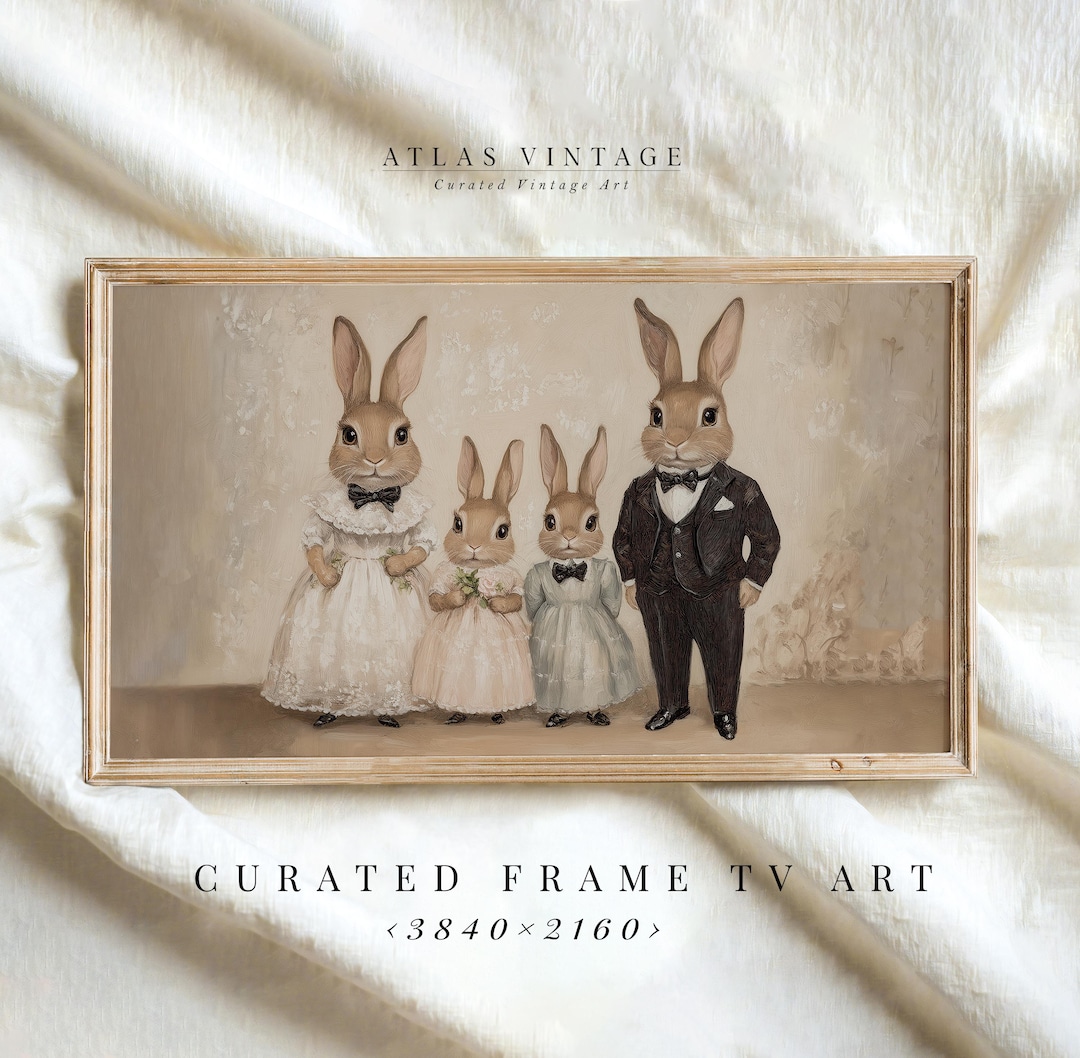 Vintage Easter Bunny Family Frame Tv Art, Spring Rabbit Painting ...