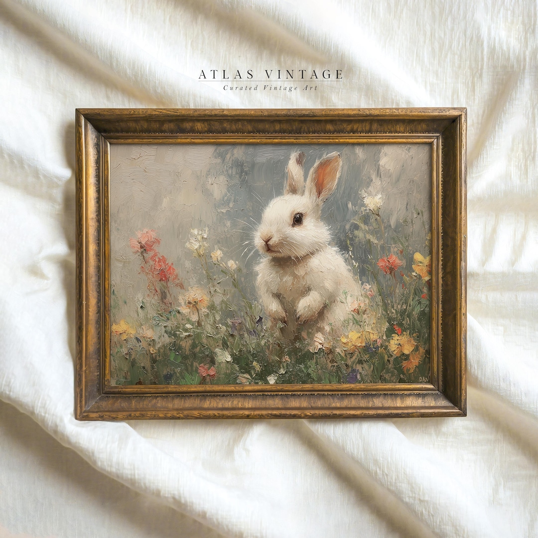 Vintage Easter Bunny Print, Spring Rabbit Painting Printable Art ...