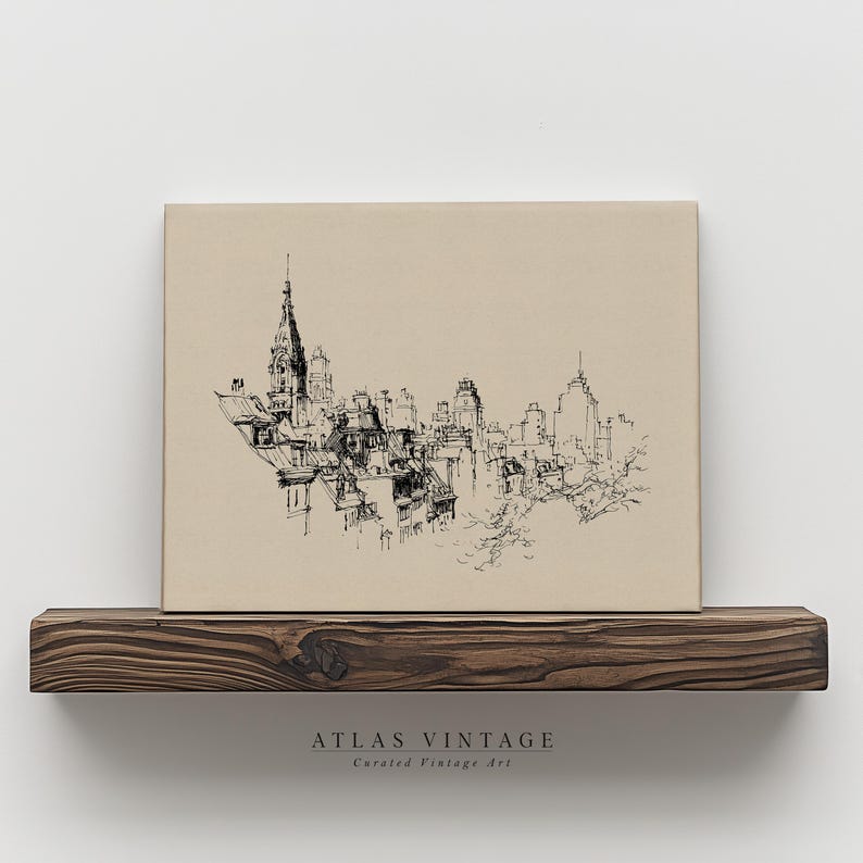 Minimalist Paris Landscape Sketch Print, B&W Cityscape Ink Line Drawing ...