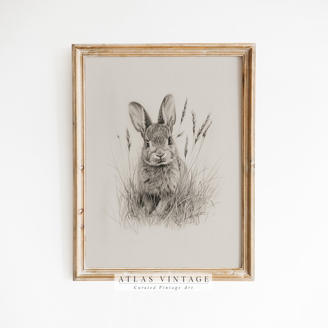 Vintage Easter Bunny Print, Country Farmhouse Printable Wall Art ...