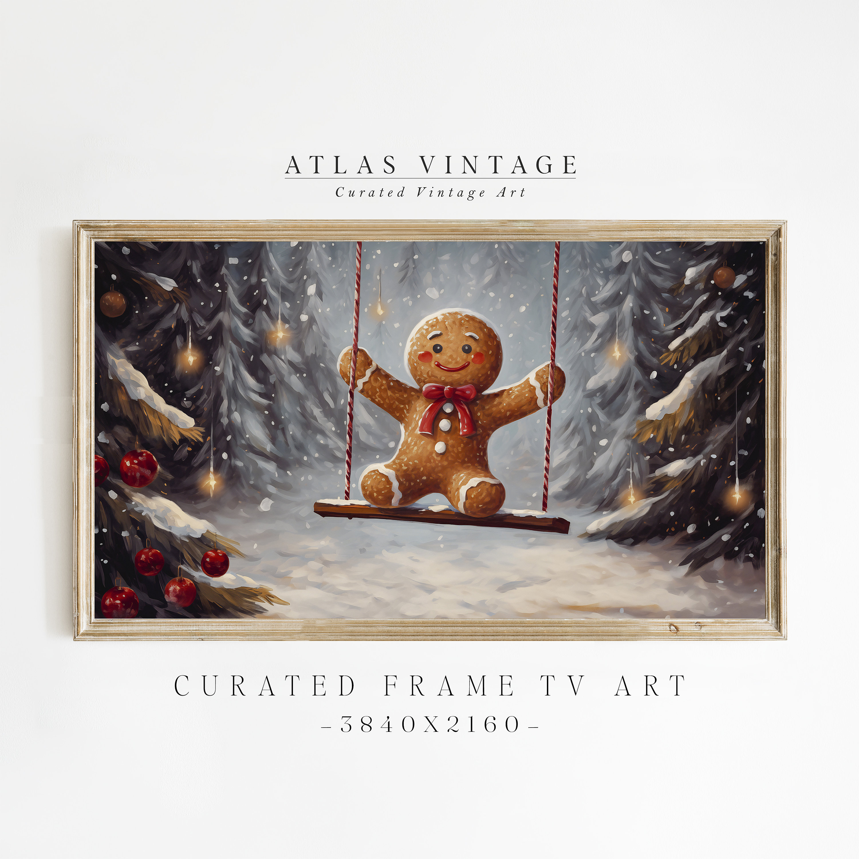 Christmas Gingerbread Man on Swing Frame Tv Art, Winter Art for Tv ...