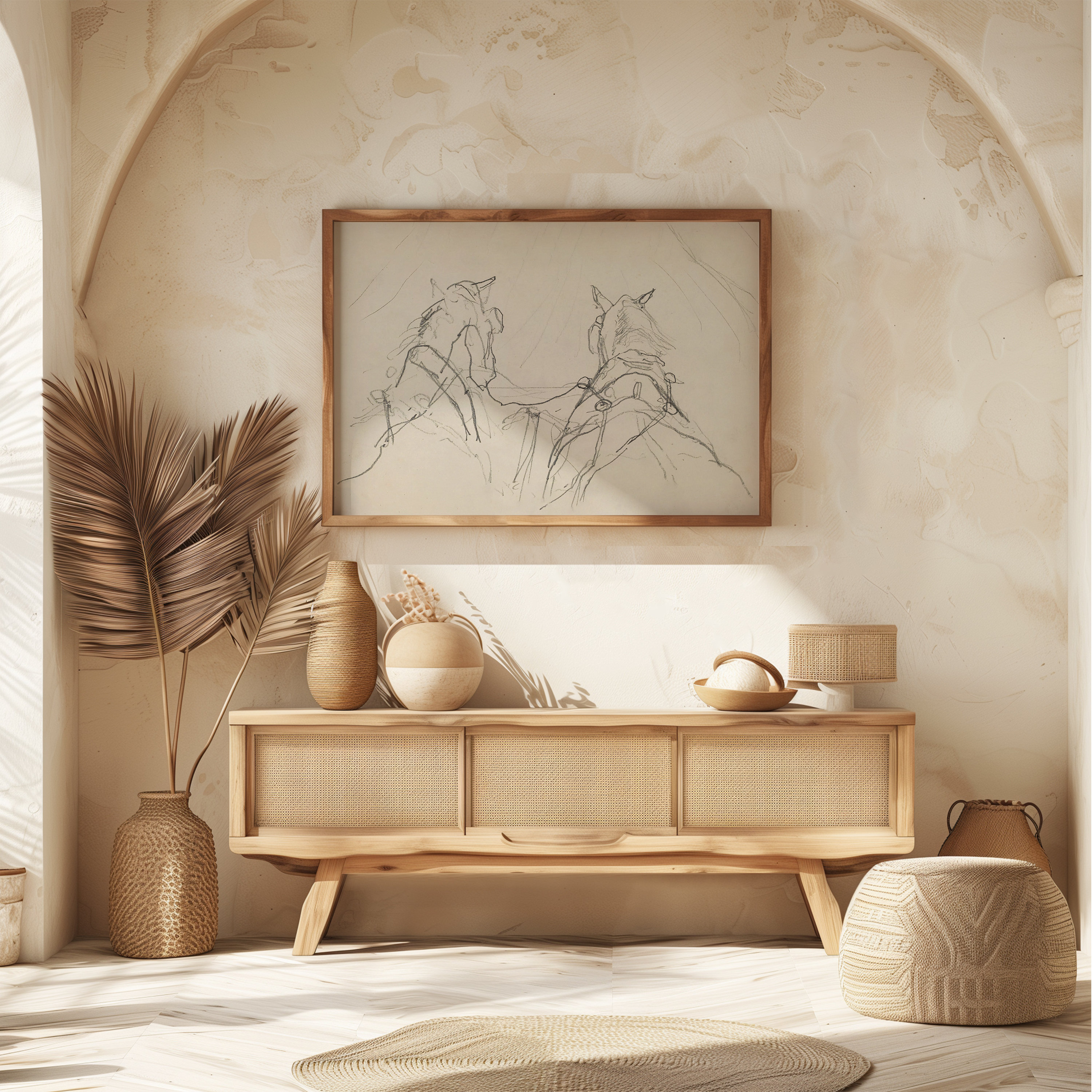 Vintage Modern Horse Sketch Art Print, Minimalist Neutral Drawing ...