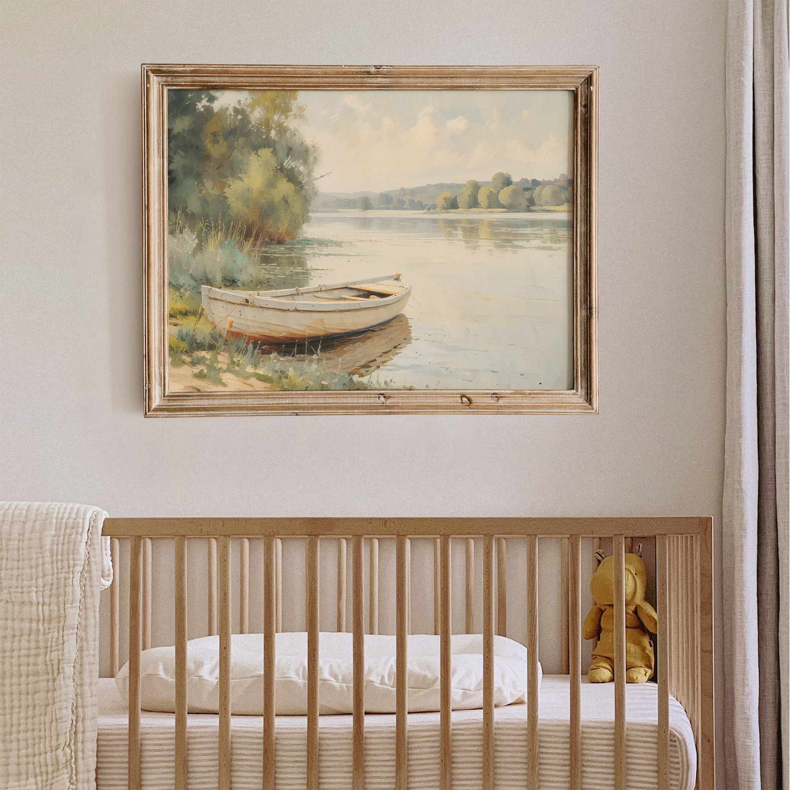 Vintage Boat Scenery Painting | Summer Lake Nautical Art (digital ...