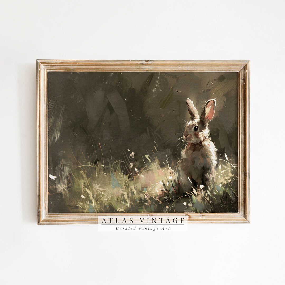 Vintage Easter Bunny Print, Antique Spring Rabbit Painting, Neutral ...