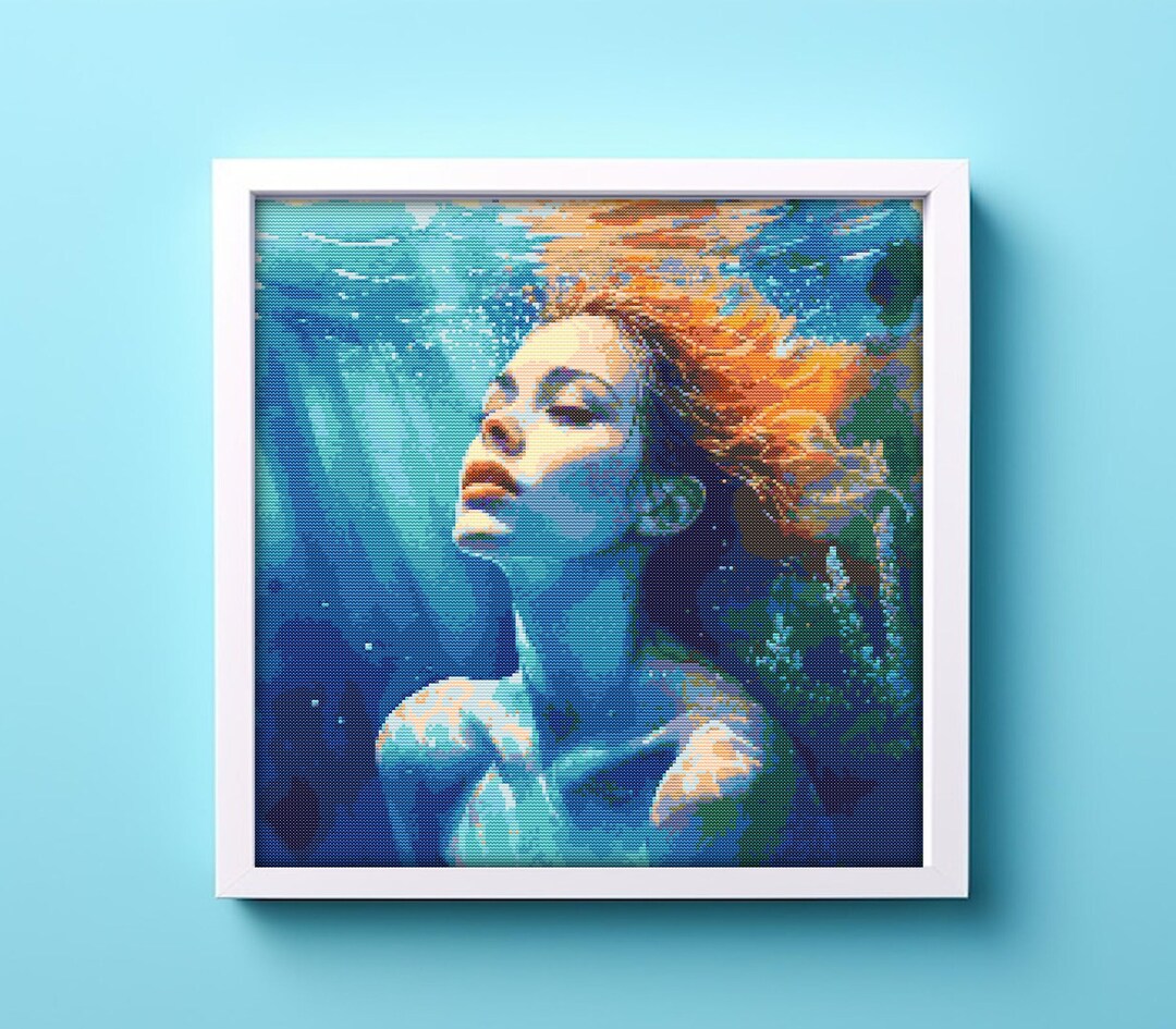Woman Underwater Cross Stitch Pattern Charming Cross Stitch Cottagecore ...