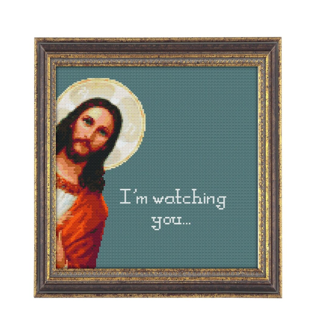 Peeking Jesus Cross Stitch Pattern Digital Snarky Funny Christ Xstitch ...
