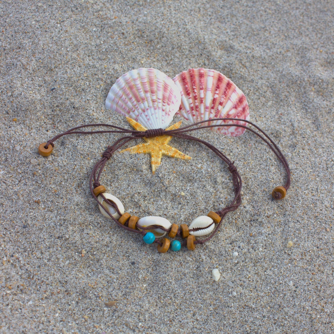 Cowrie Shell Anklet With Wooden Beads, Beach Anklet, Summer Vibe Surf ...