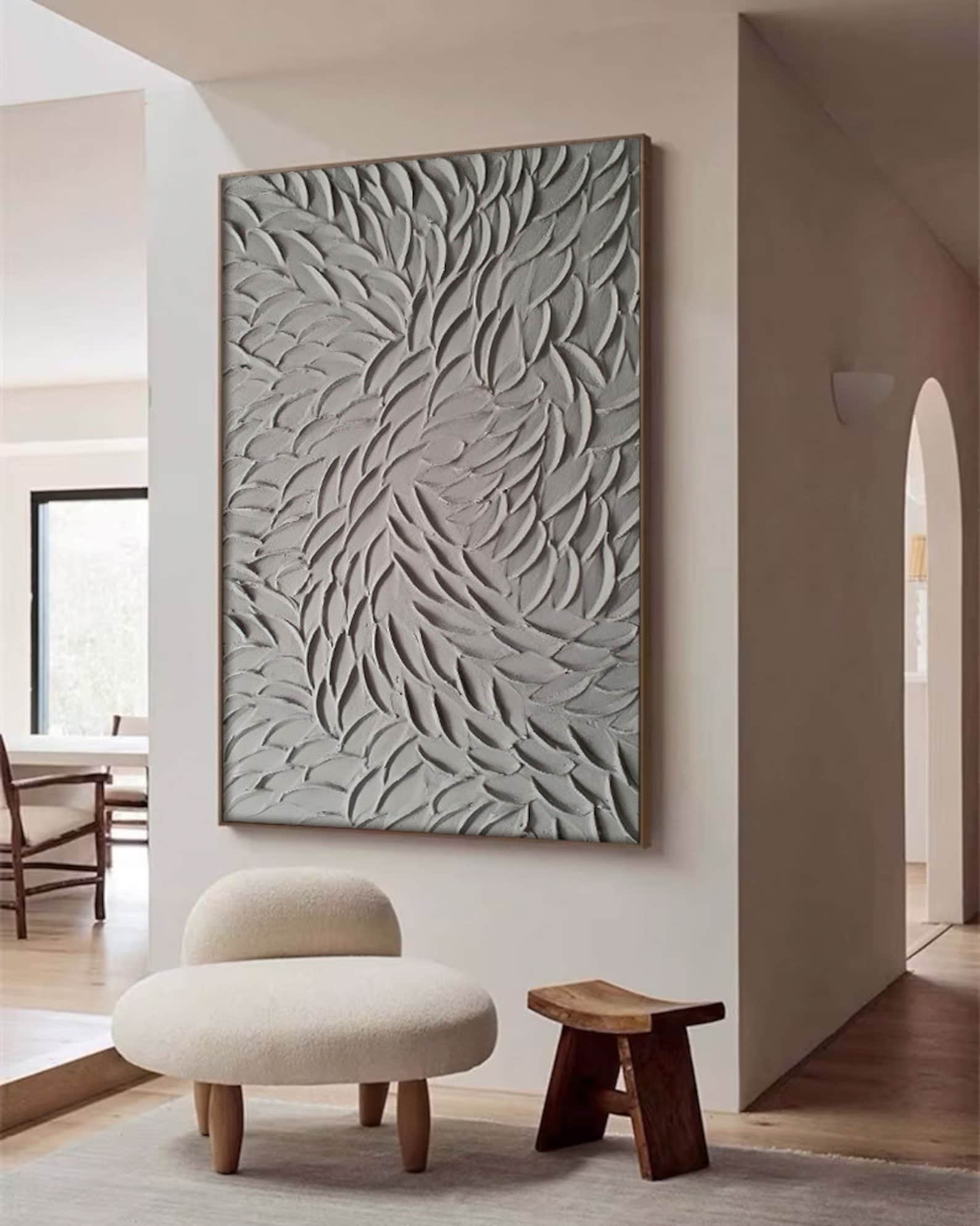 Large Grey Texture Painting Grey Modern Wall Art Wall Decor Minimalist ...