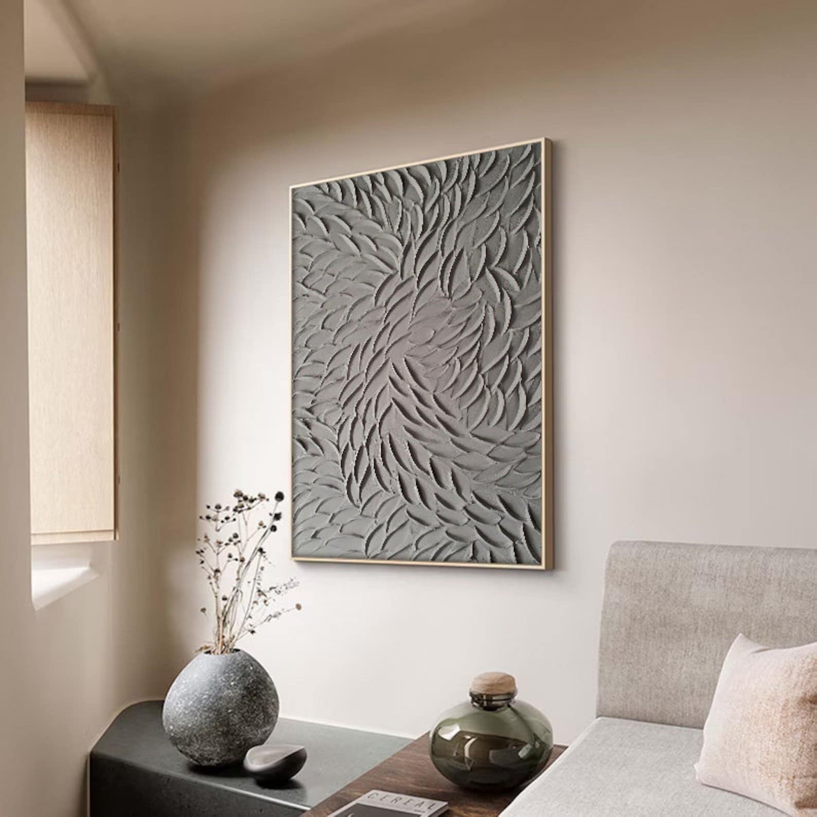 Large Grey Texture Painting Grey Modern Wall Art Wall Decor Minimalist ...