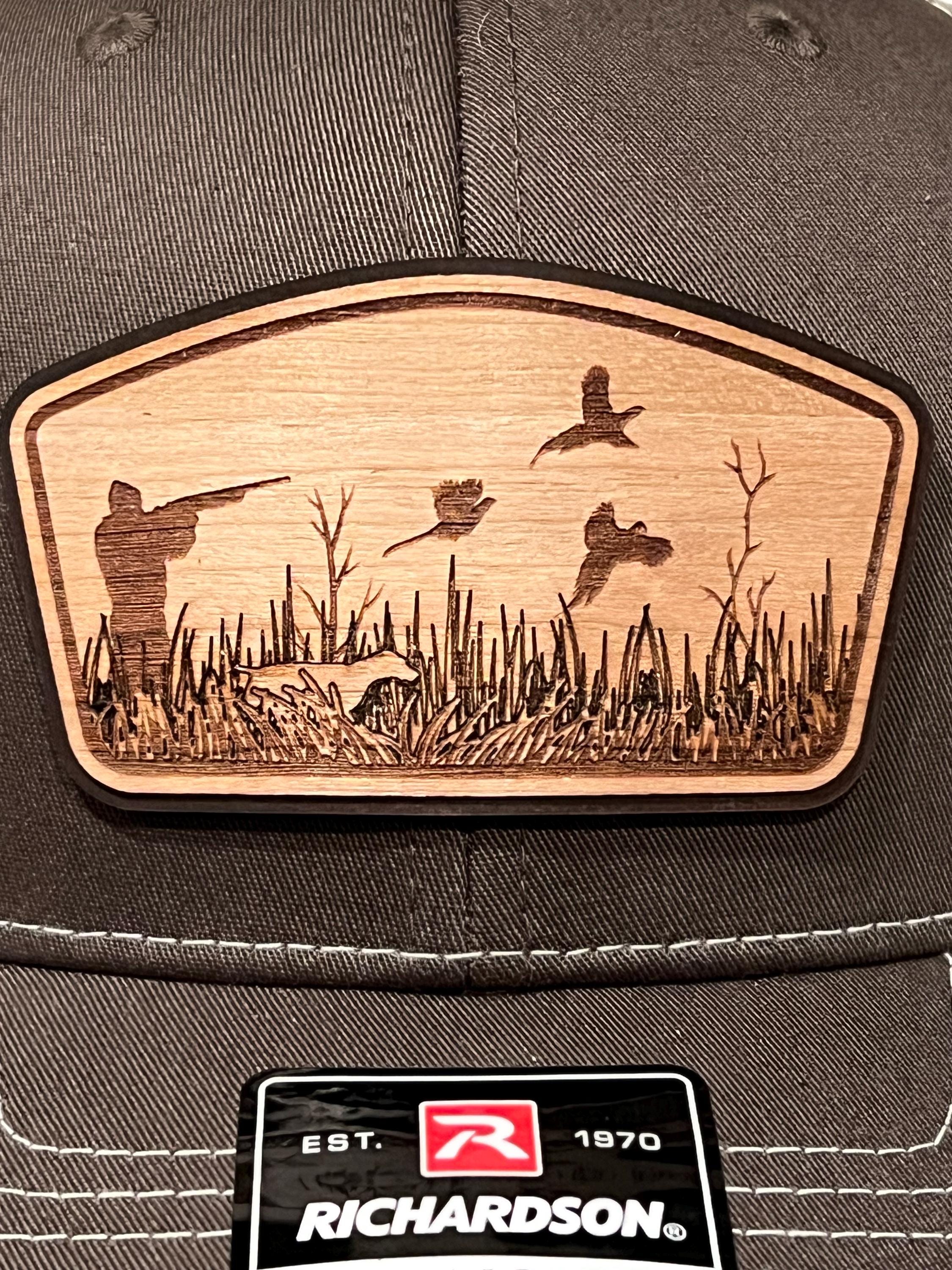 Custom Wood & Leather Patch Hat - Pheasant Hunting Hat - Bird Hunting ...
