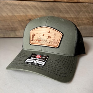 Custom Wood & Leather Patch Hat - Pheasant Hunting Hat - Bird Hunting ...