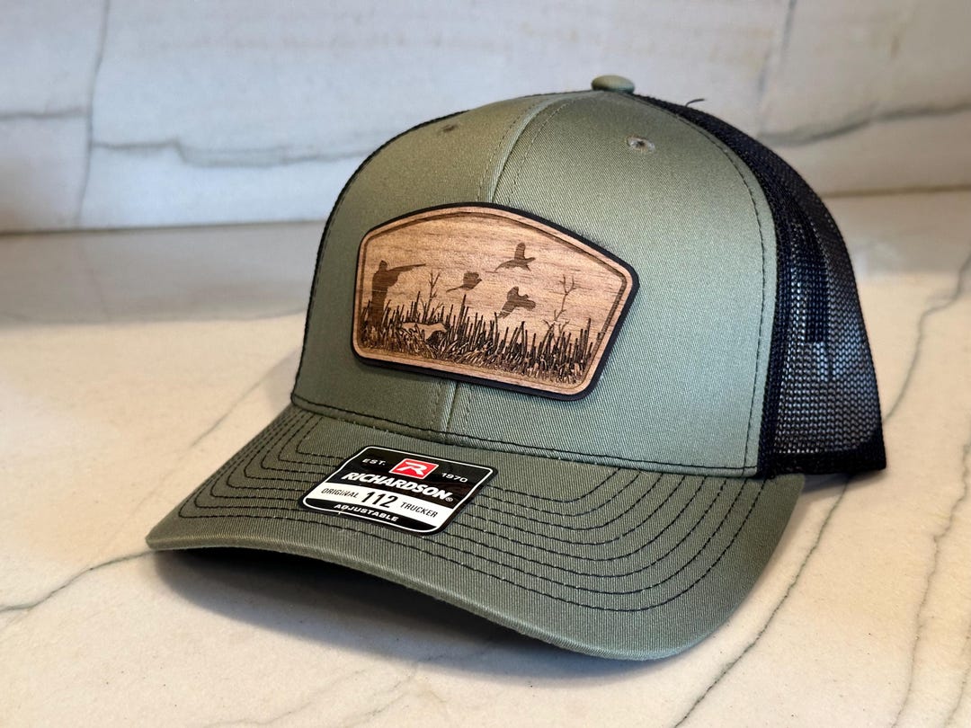 Custom Wood & Leather Patch Hat - Pheasant Hunting Hat - Bird Hunting Hat - Richardson 112 Hat ...