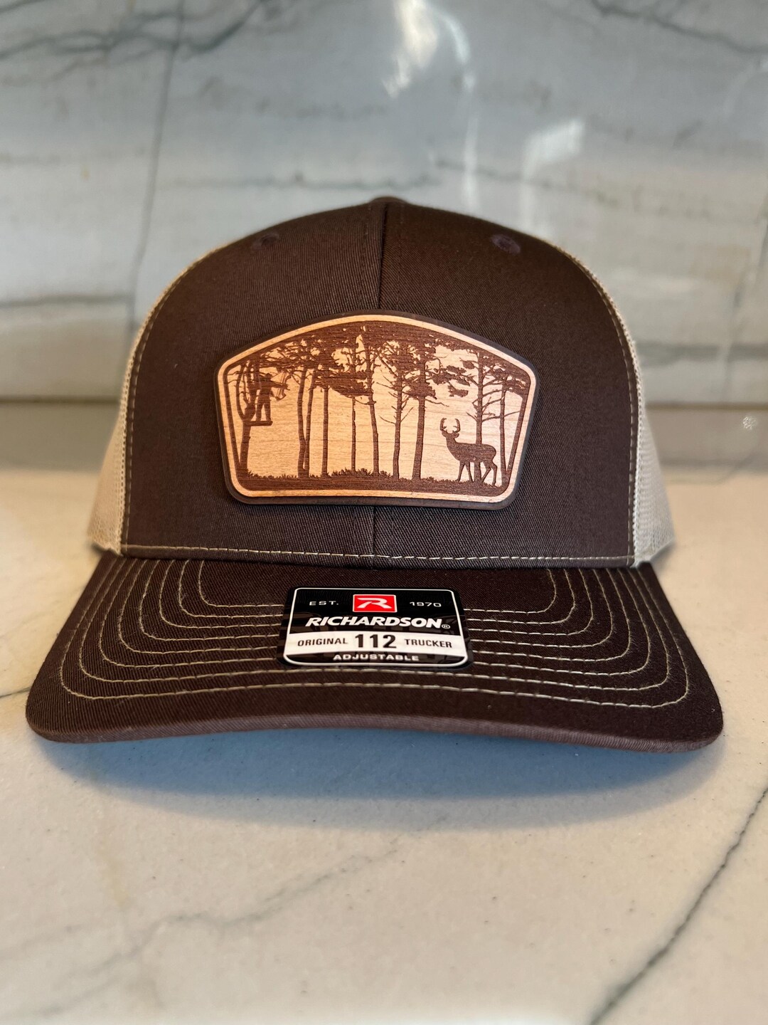 Custom Wood & Leather Patch Hat Deer Hunting Hat Custom Hat Richardson ...