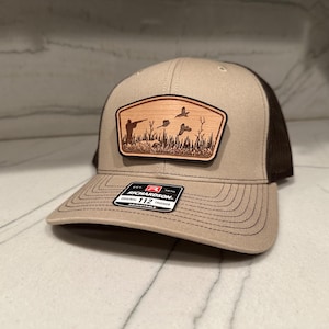 Custom Wood & Leather Patch Hat - Pheasant Hunting Hat - Bird Hunting ...