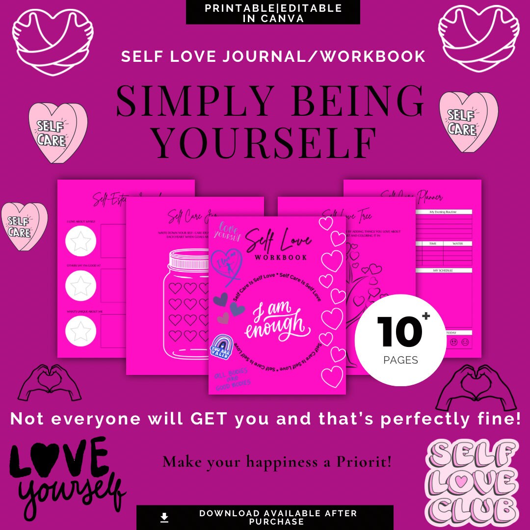 Barbie Pink Printable Self Care Journal, Editable Self Love Template ...