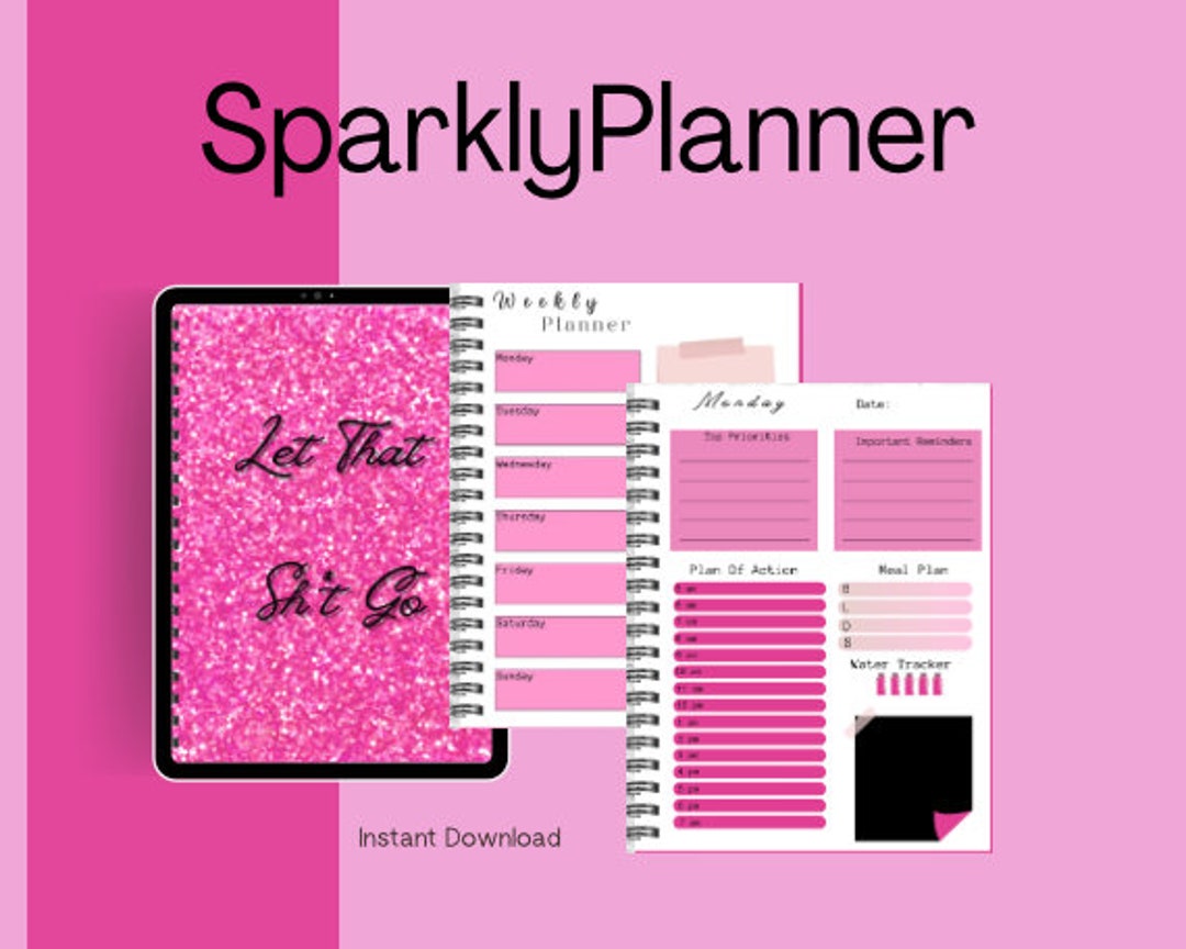Pink Digital Planner, Sparkly Undated Planner, Daily and Weekly Planner ...