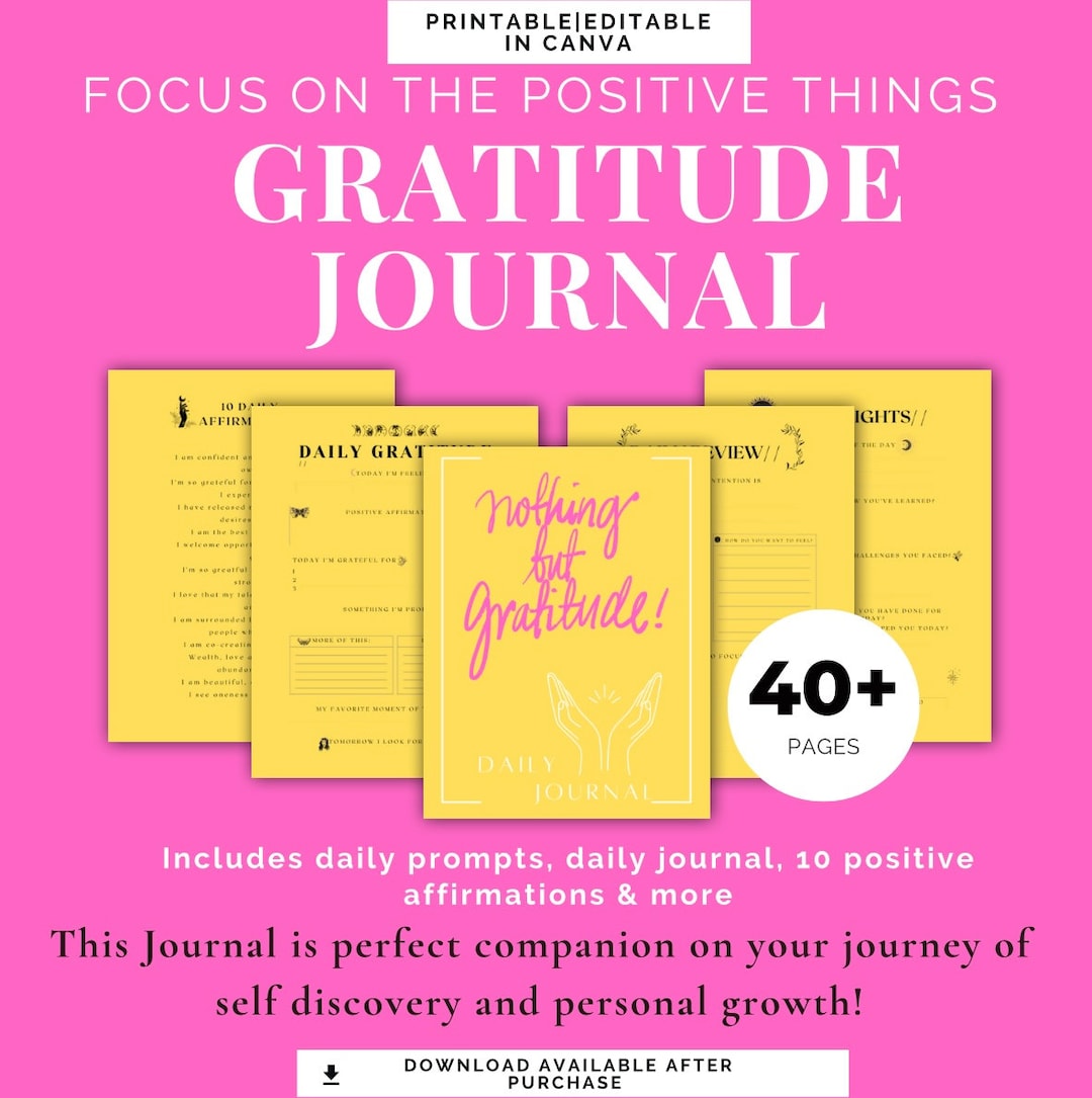 Printable Gratitude Journal, Daily Reflections, Mindfulness, Positive ...