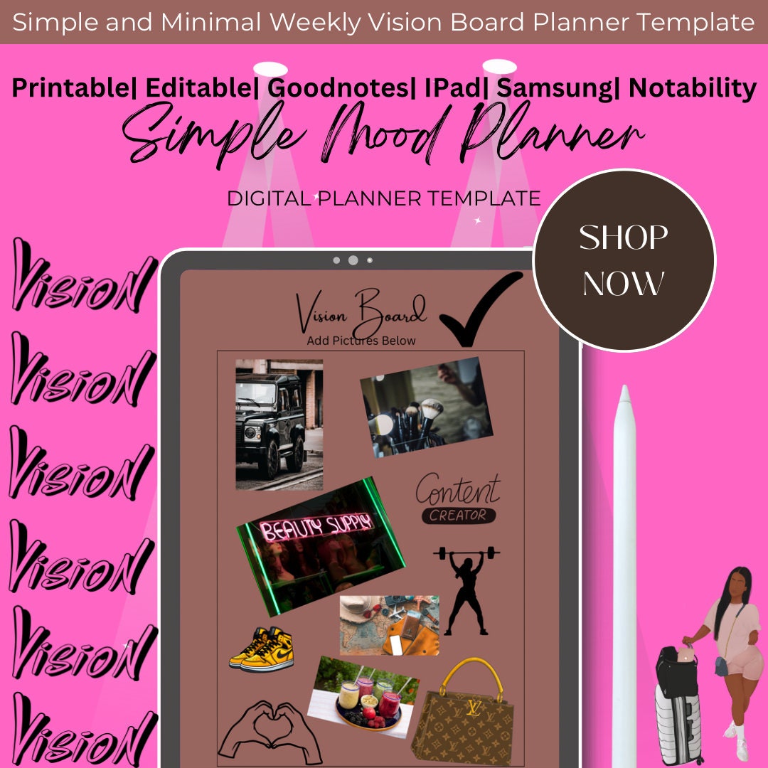 Vision Board Planner | Digital Mood Board Workbook for Manifestation ...