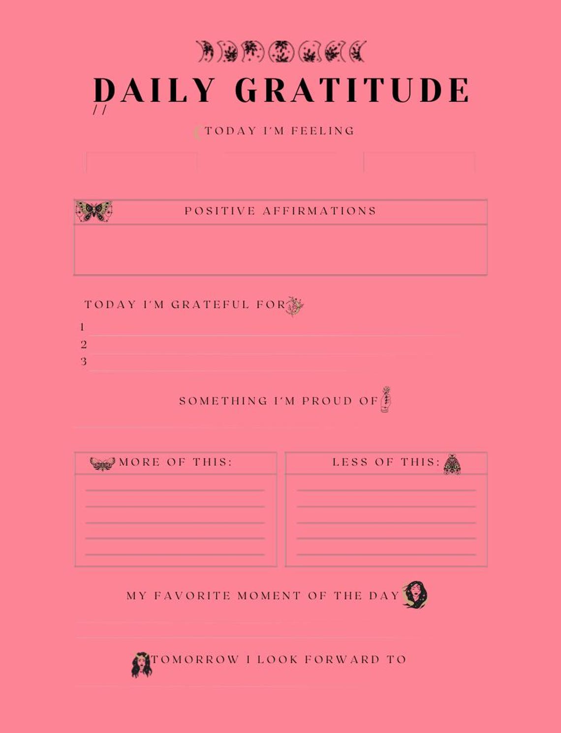 Printable Gratitude Journal, Daily Reflections, Mindfulness, Positive ...