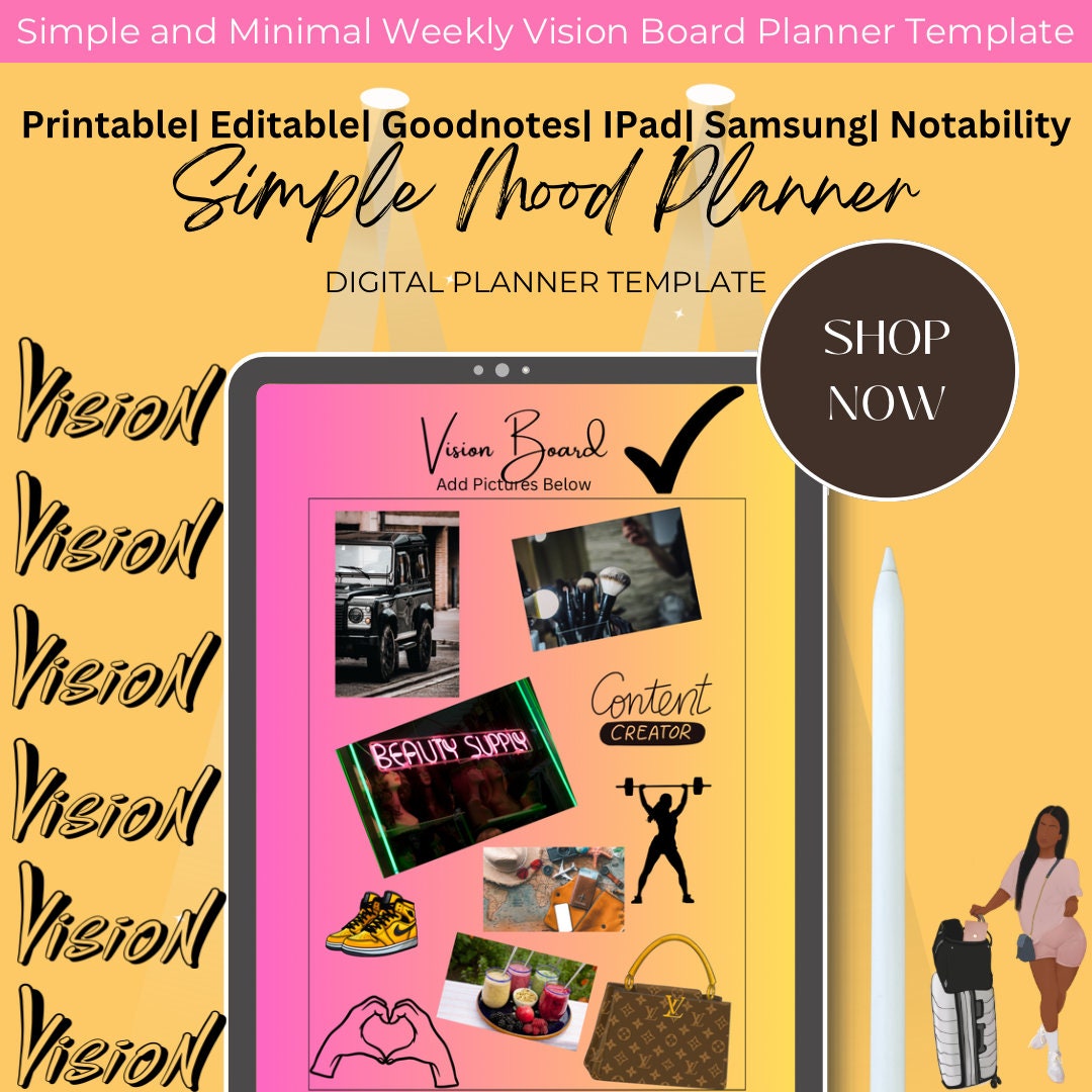 Vision Board Planner | Digital Mood Board Workbook for Manifestation ...