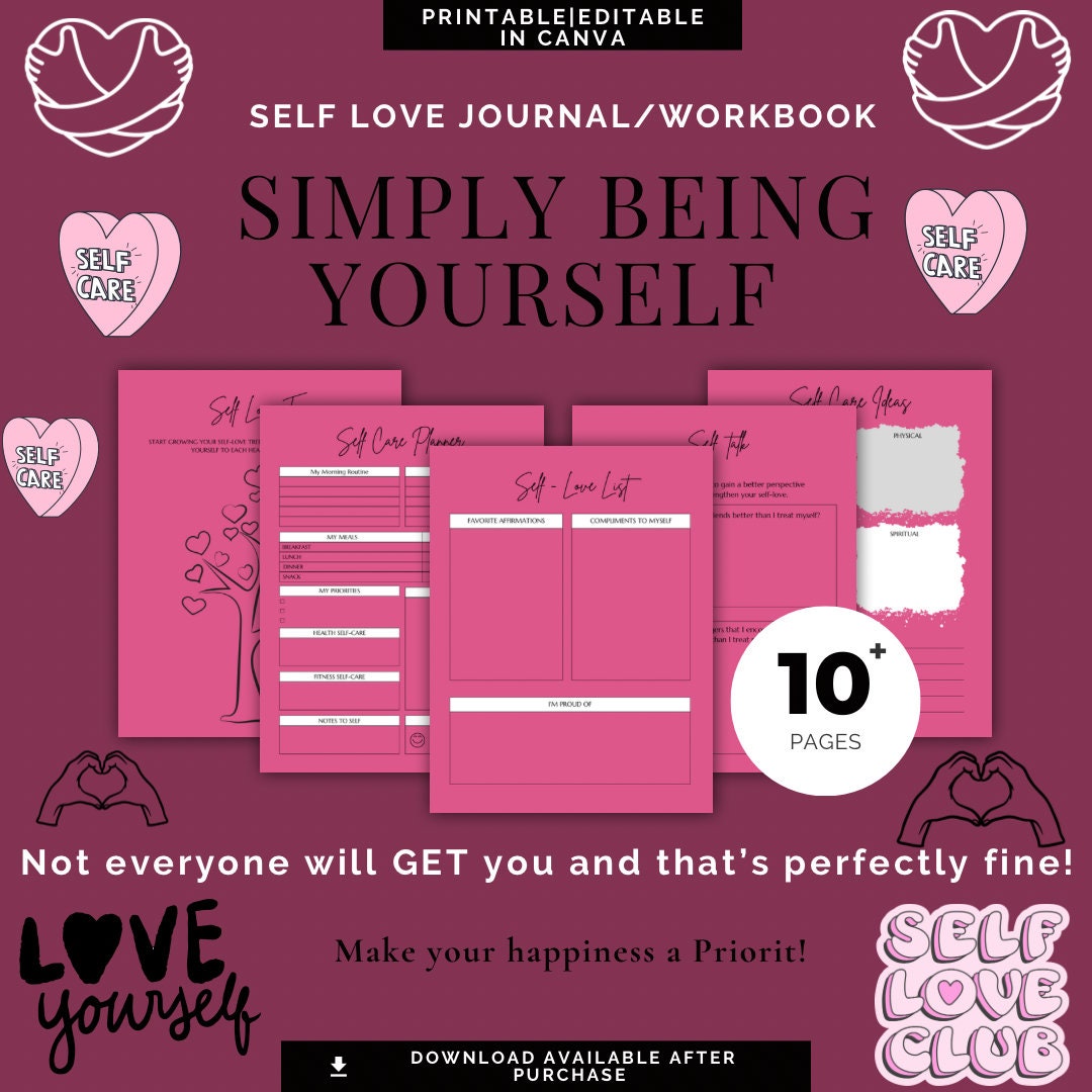 Printable Self Care Journal, Editable Self Love Template, Digital ...