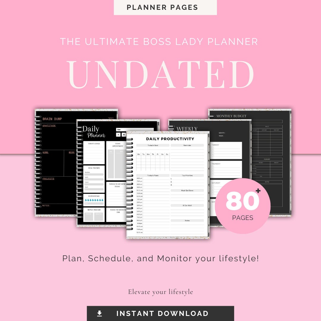 Hyperlinked Boss Lady Planner, Ultimate Planner, Pink Digital Undated ...