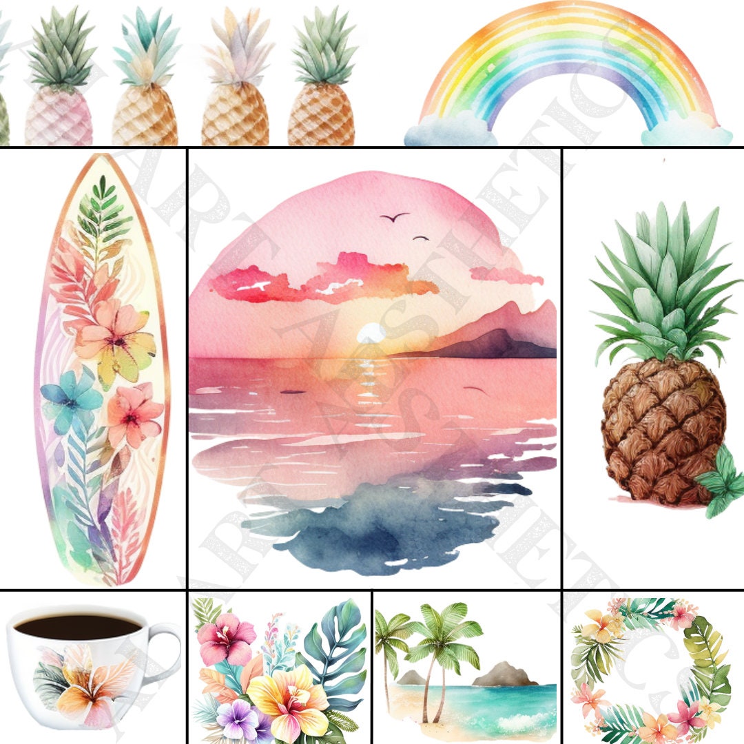 190 Watercolor Hawaii Clipart - Watercolor Tropical Island Clip Art ...