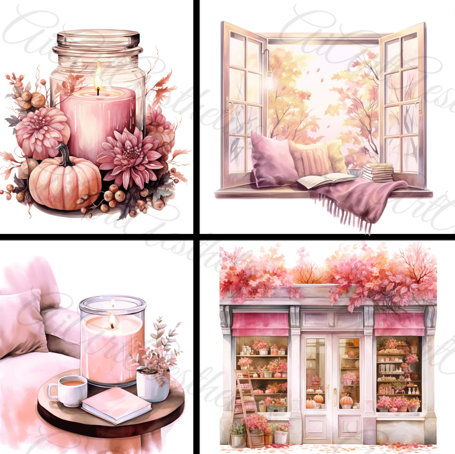 Pink Fall Clipart, Fall Svg, Autumn Svg Bundle, Transparent Background ...