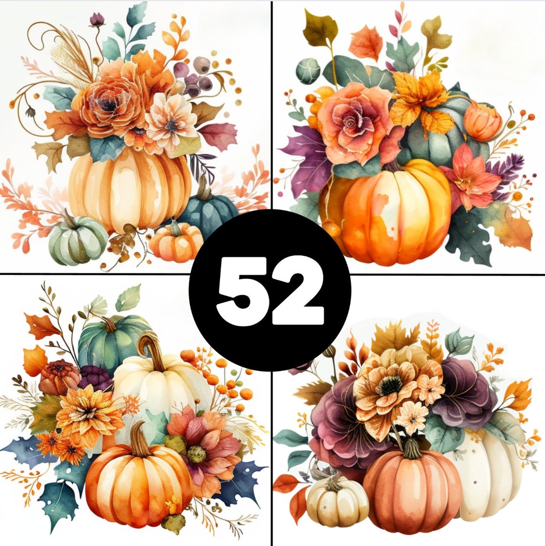 50+ Autumn Watercolor Fall Floral Pumpkin Bouquets Clipart - in PNG ...