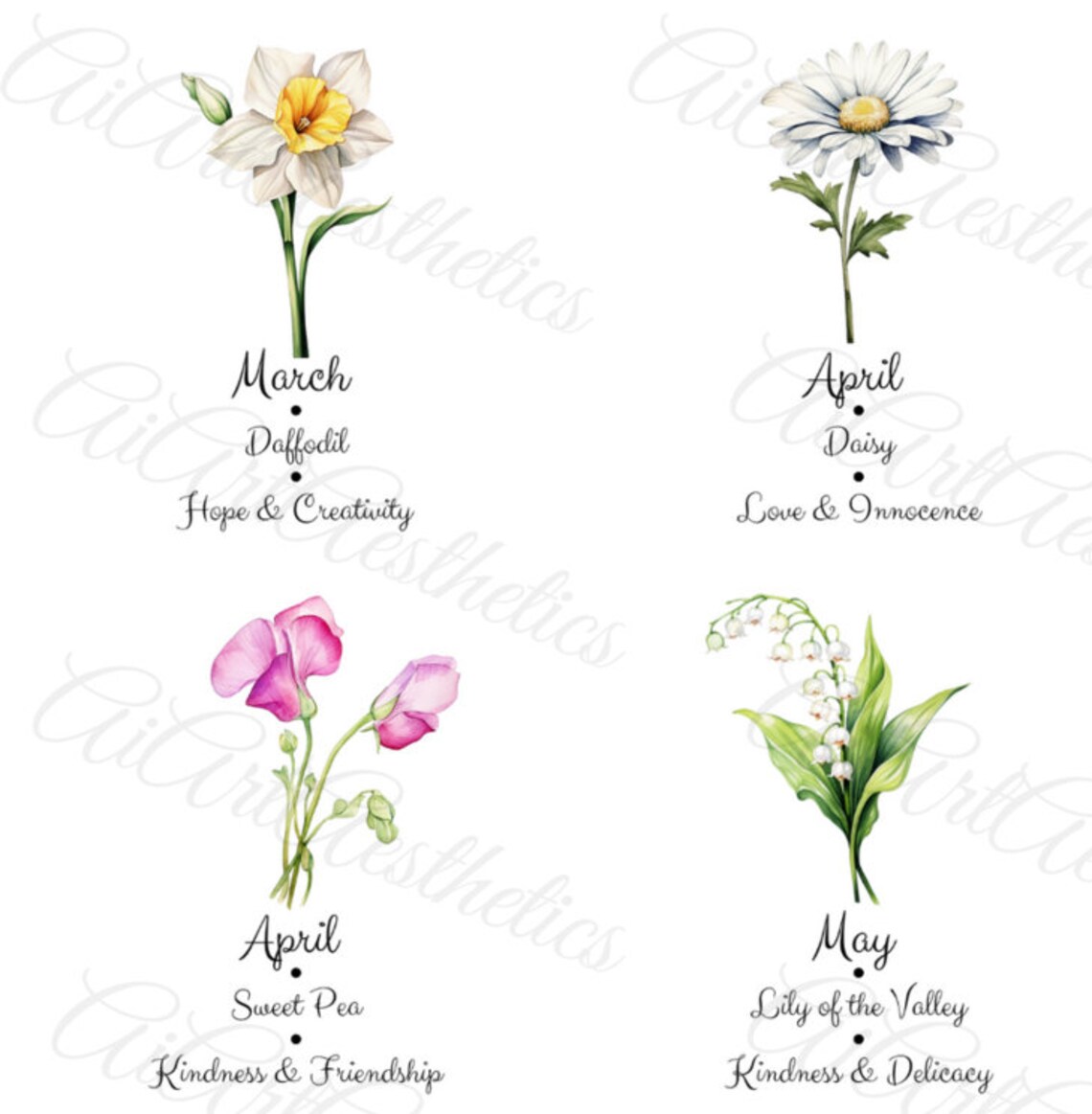 PNG Birth Month Flowers,watercolor Floral PNG Bundle, Birth Flower ...