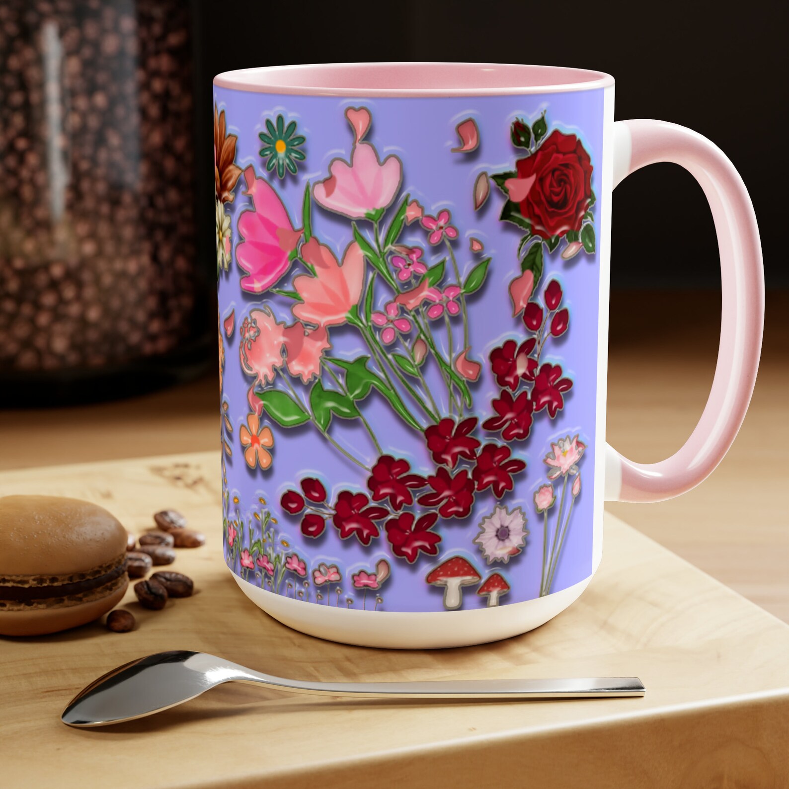 Floral Two-tone Coffee Mugs 15oz Flowers Mug for Gift to Mom - Etsy