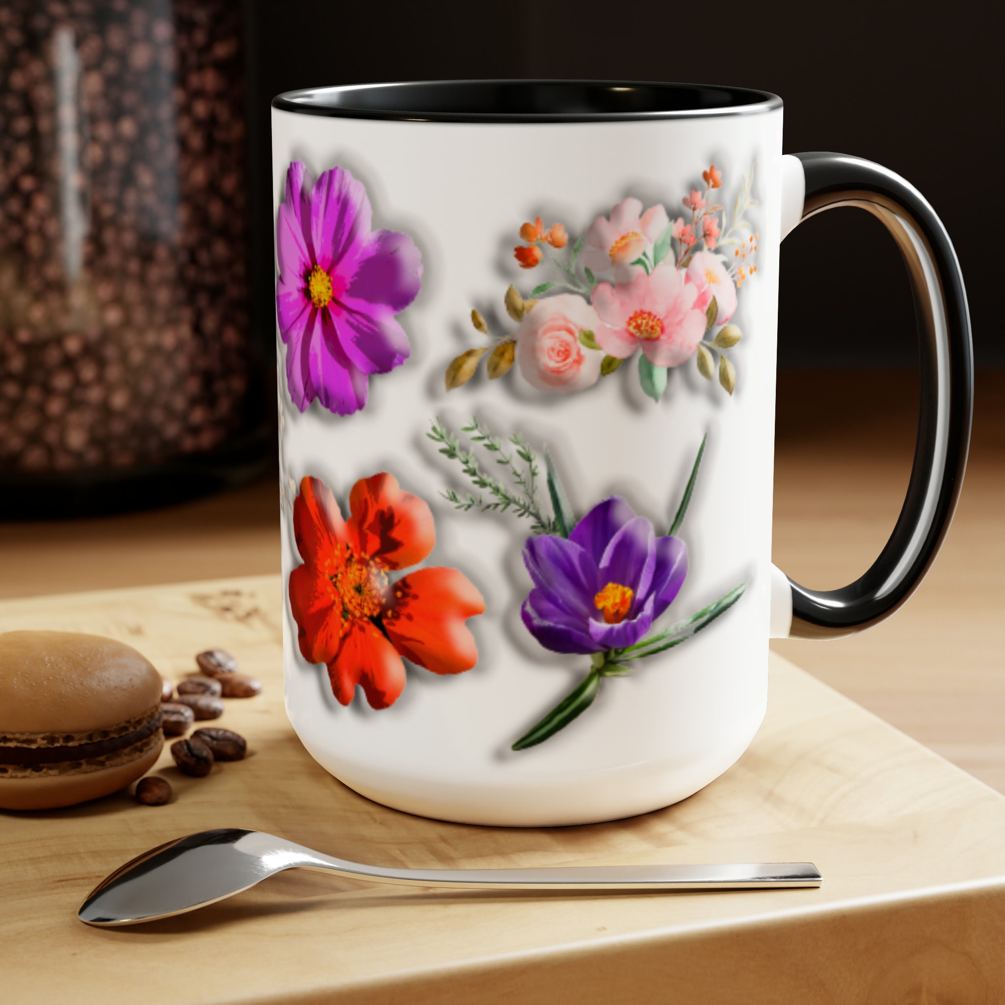 3D Floral Two-tone Coffee Mugs 15oz Flowers Mug for Women - Etsy