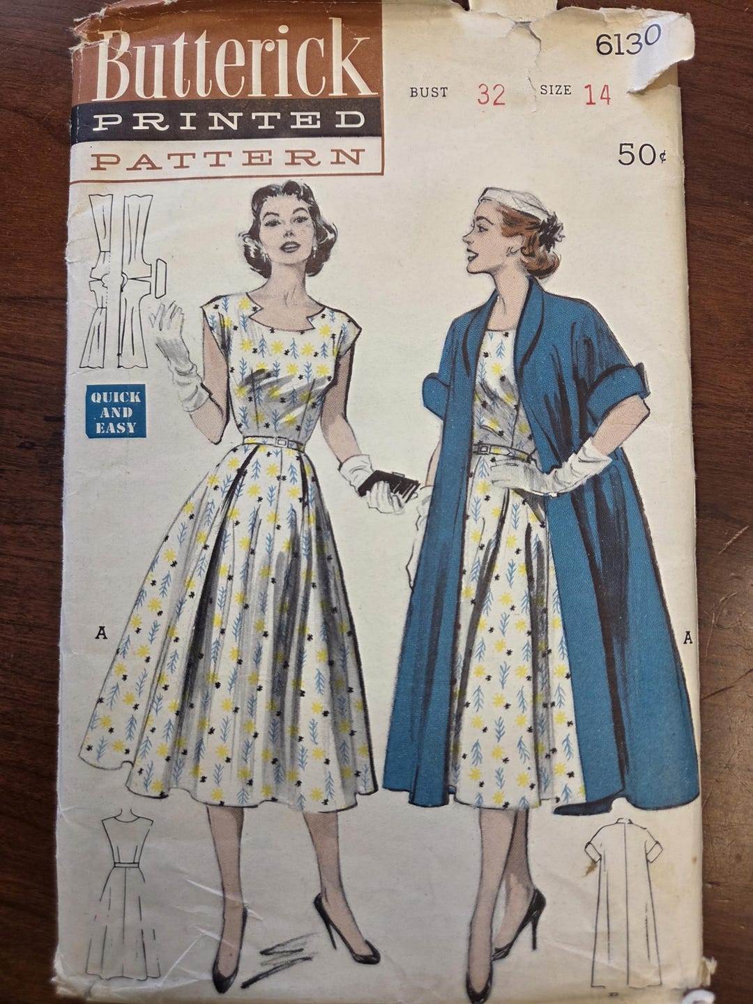 Butterick 6130 Misses' 1950s Vintage Quick and Easy Dress and Coat ...