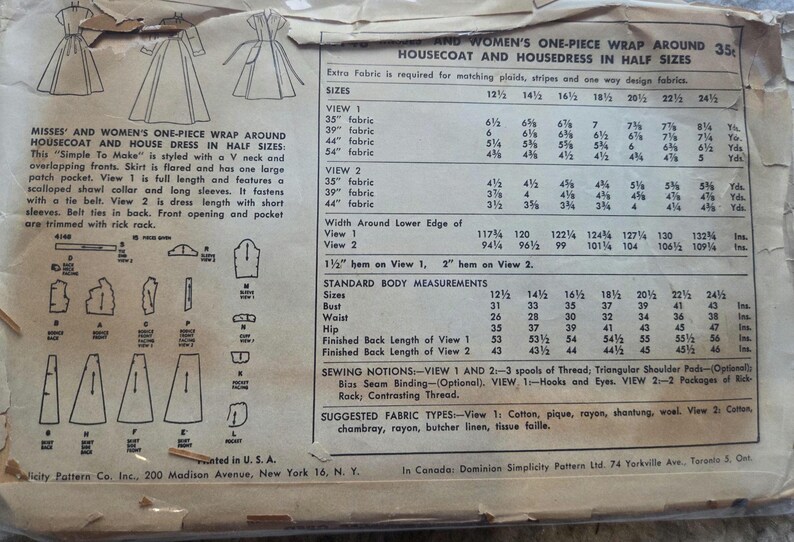 Simplicity 4148 1950s Misses' "simple to Make" Size 14 1/2 Bust 33 ...
