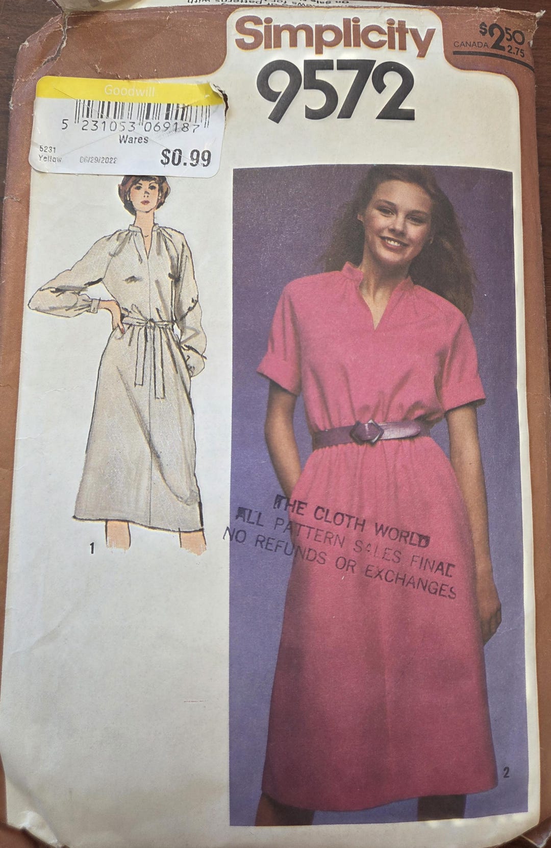 Simplicity 9572 Sizes 10 Bust 32 1/2" Misses' Pullover Dress 1980s ...