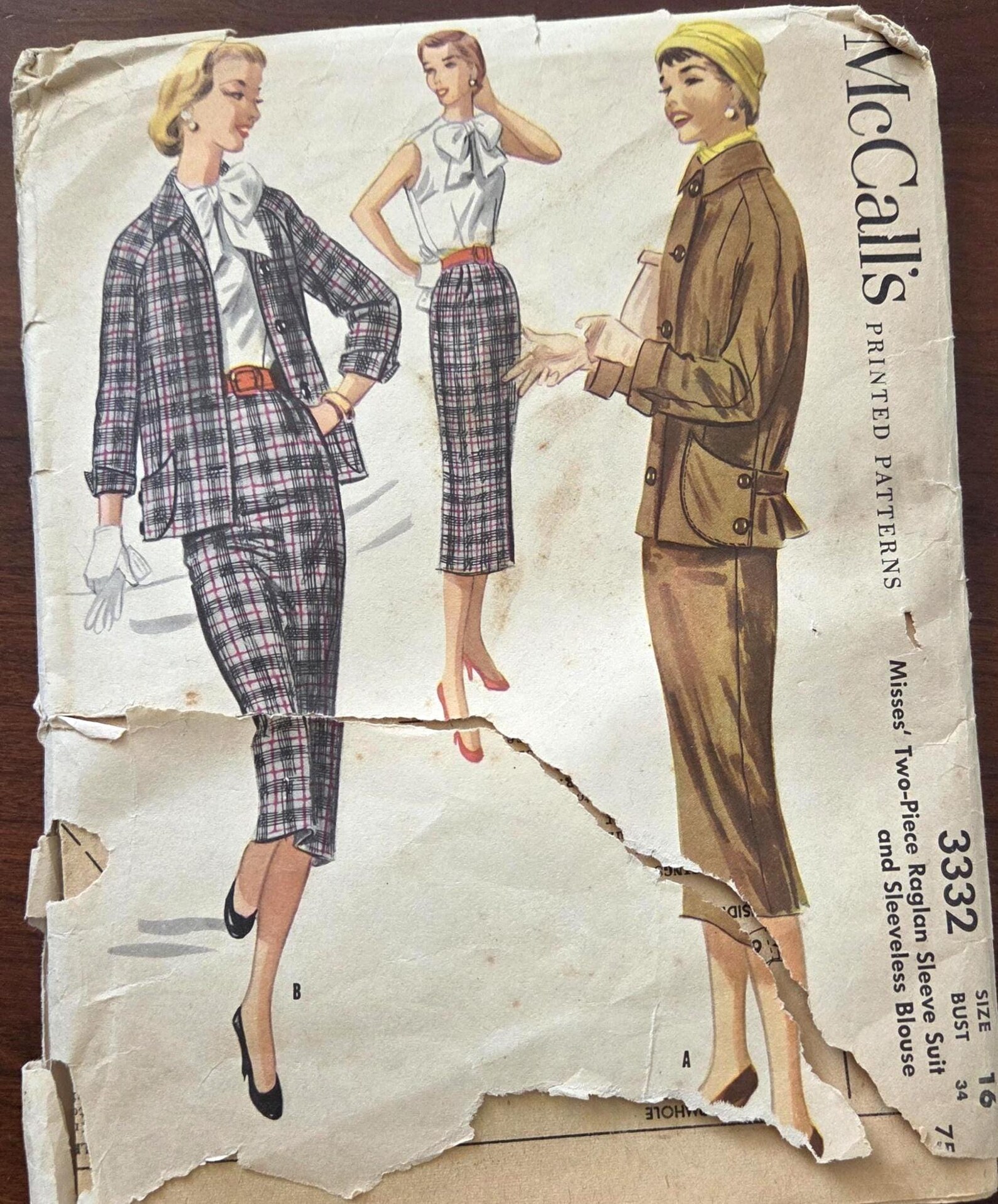 Mccall's 3332 Misses' 1950s Suit, Jacket and Skirt Bust 34 " Size 16 ...